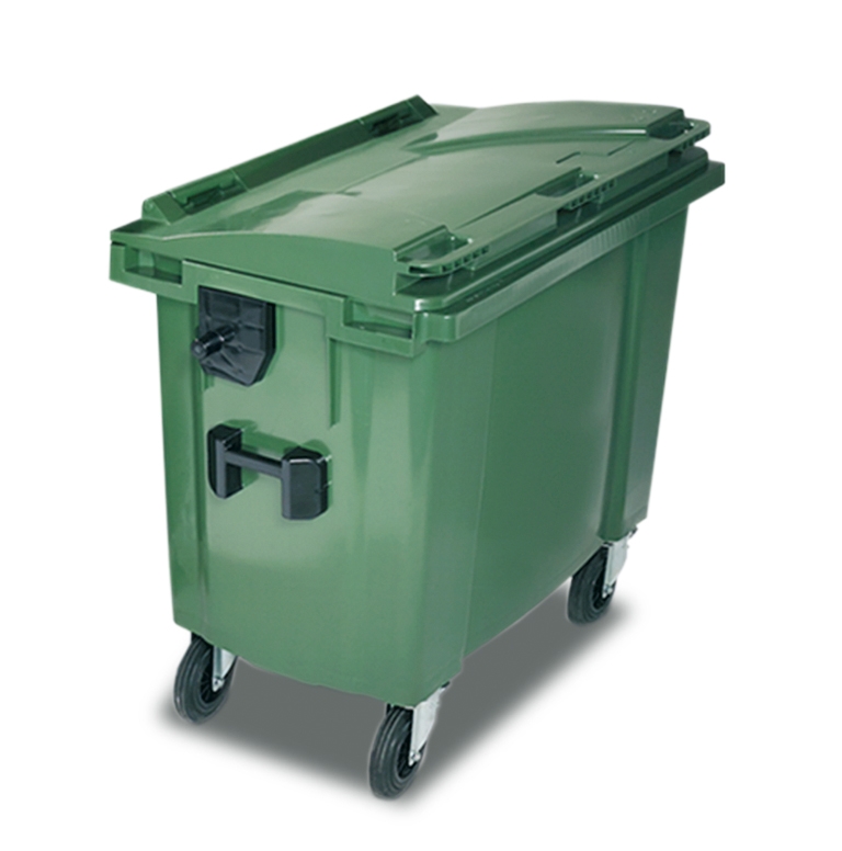 BASURERO 660 LITROS CON RUEDAS Y TAPA ABATIBLE COLOR AZUL