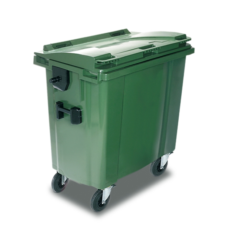 BASURERO 770 LITROS CON RUEDAS Y TAPA ABATIBLE COLOR AZUL